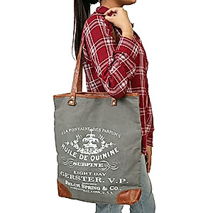 CLA Upcycled Canvas & Leather Handbag 16 Inch Height & Cowhide Tote Bag, Canvas Handbags for women (Grey)