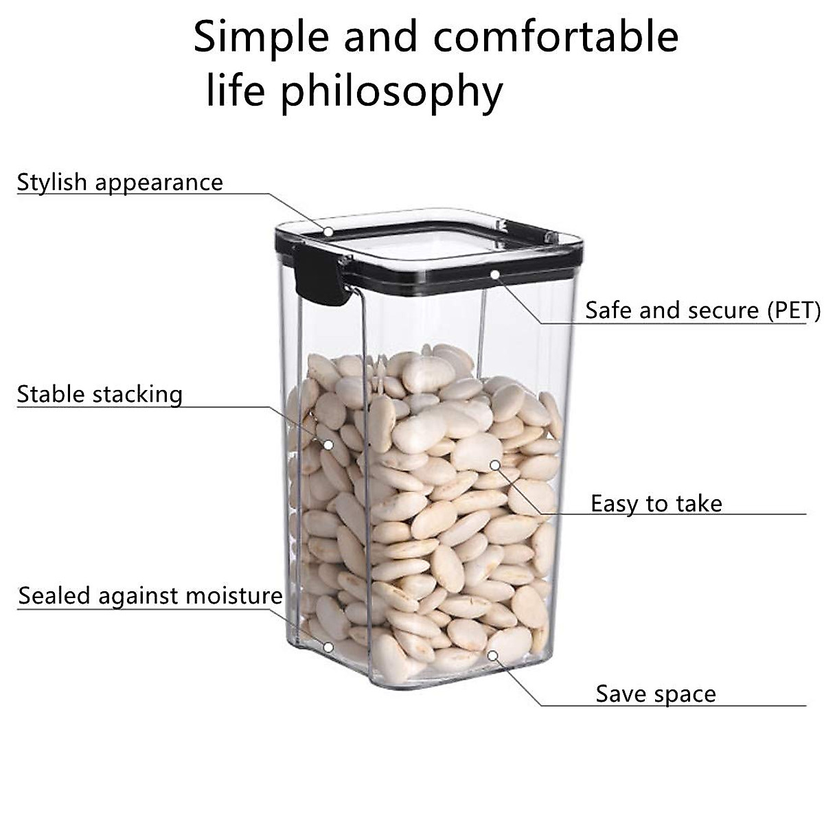 Xicennego Airtight Food Storage Container Set 6-Pcs.kitchen Storage Organizer, For Pasta, Nuts, Beans, Snacks, Storage Jar With Lid/Snap Design/BPA-Free/Stackable/Leakproof （white）
