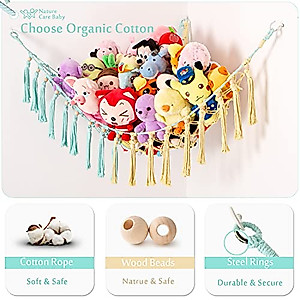 Stuffed Animal Net or Hammock Hanging- Macrame Toy Hammock Stuff Animals Storage Large Corner Plush Toys Net Holder for Boho Nursery, Playroom, Kids Bedroom Organizer