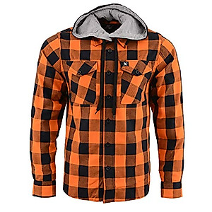 Milwaukee Leather Men's Flannel Plaid Shirt Orange and Black Long Sleeve Cotton Button Down with Hoodie MNG11642-2X-Large