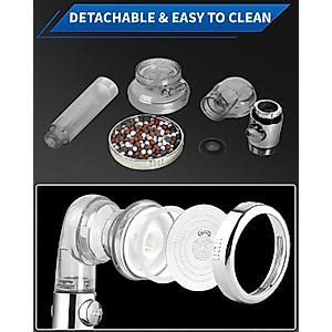 Luxsego 4-Mode Filtered Shower Head with Stop, High Pressure Spray to Clean Hard Water, Chlorine & Fluoride