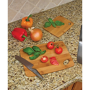 Lipper International Bamboo Wood Thin Kitchen Cutting Boards with Oval Hole in Corner, Set of 2 Boards, 6" x 8" and 9" x 12"