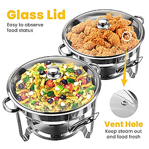 TOOCAPRO Chafing Dish Buffet Set, 2Pack Round Chafers and Buffet Warmers Sets with Glass Lid & Lid Holder Chafing Dishes Stainless Steel Catering Food Warmers For Parties Events Wedding,4-Quart