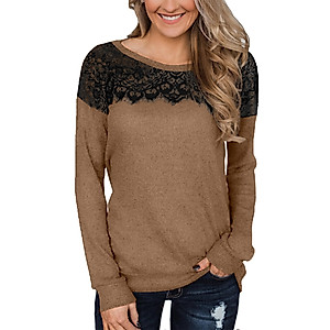 Women Fall Long Sleeve Holiday Lace Blouse Casual Trendy Formal Sweatshirt Brown M