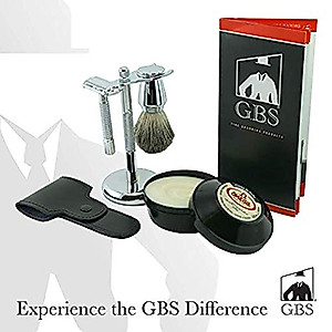 G.B.S Men's Wet Shaving Holiday Kit, Classy Butterfly Non-slip Knurled DE Safety Razor with Case, Omega Cream, Blades, Shaving Brush and Razor Stand