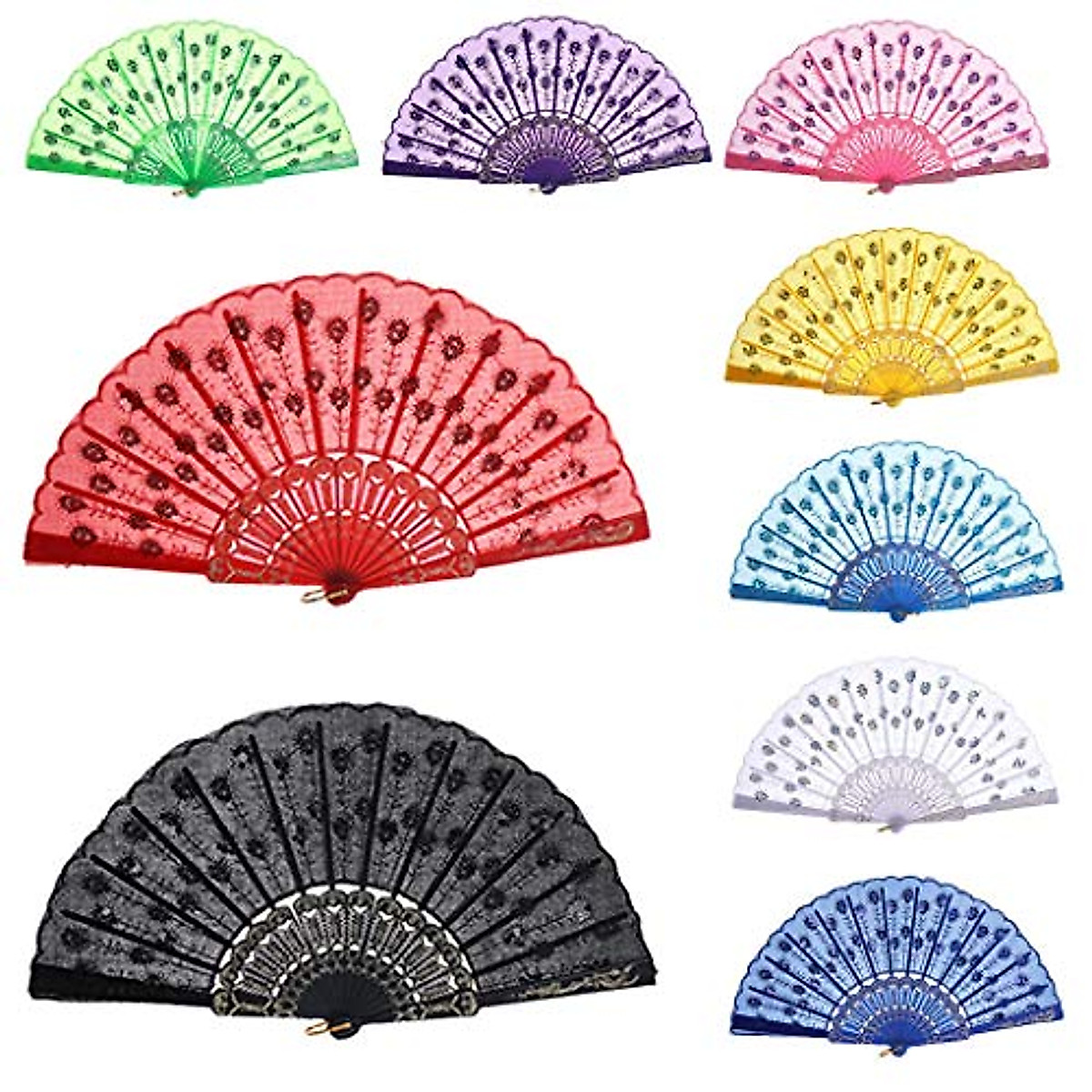 Xiaofeng214 Best Chinese Style Dance Wedding Party Lace Silk Folding Hand Held Flower Fan new330 (Color : White)