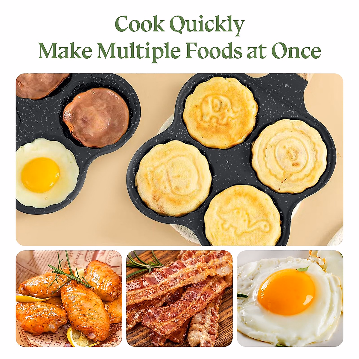 Egg Pan 4 Cup Omelette Pans Nonstick 4 Cute Animal Patterns Versatile Breakfast Skillet Healthy Breakfast Pancake Pan for Eggs, Plett, Crepes, Compatible with Gas Stove and Induction Cooktop (Black)