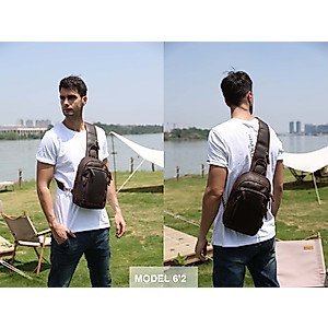 Taertii Full Grain Genuine Leather Sling Bag, Vintage Crossbody Shoulder Backpack Travel Bag Daypack For 10.5 inch iPad, Brown