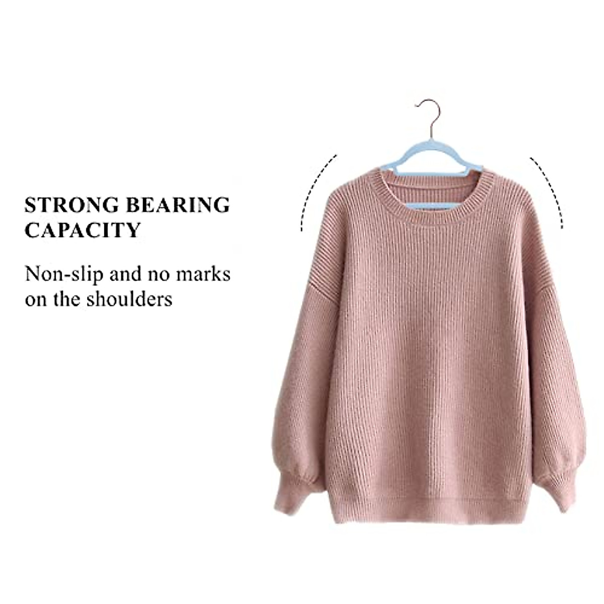 Synhozz Premium Blue Velvet Hangers with Tie Bar Rose Gold Hook, Non Slip Clothes Hangers,Huggable Hangers Coat Suit Hangers, Felt Hangers, Slimline Hanger Closet Organizer Standard（Pack of 50）