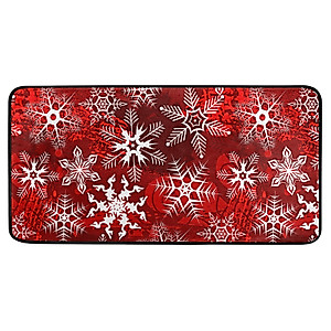 senya Christmas Rug Kitchen Rugs Runner Christmas Red Pattern with Snowflakes Flower Doormat Bath Rugs Non Slip Area Rugs for Bathroom Kitchen Indoor 39" X 20"
