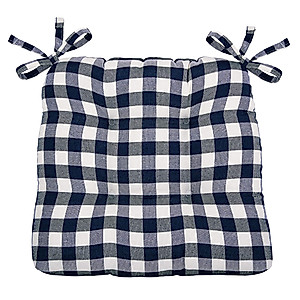 GoodGram Gingham Plaid Buffalo Checkered Premium Plush Country Farmhouse Chair Cushion Pads with Tear Proof Ties - Assorted Colors (4, Navy Blue)