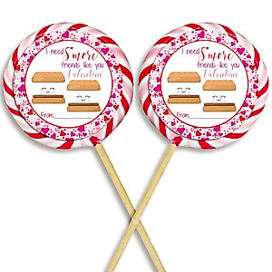 S’More Friends Like You Valentine Party Favor Sticker Labels, 40 2" Party Circle Stickers by AmandaCreation, Great for Classroom Valentines, Envelope Seals, Gifts & Treats