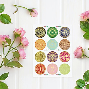 Mandala Gold Foil Stickers - (Pack of 120) 2" Large Round Labels for Christmas Happy Holidays New Year Birthday Cards Gift Boxes Envelope Seals