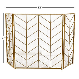 Deco 79 Contemporary Metal Fireplace Screen with Chevron Pattern, 52"L x 31"H, Brass