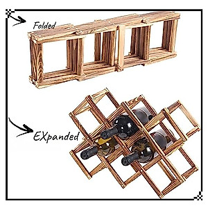 VGWHY Wine Rack, Wooden Wine Rack for 10 Bottle, Free Standing Wine Storage Racks Foldable for Kitchen, Party, Home Kitchen Bar Cabinets (Brown)