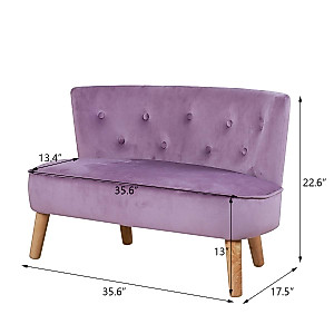 Yoonnie room 2-Seat Kid Sofa Couch with Velvet Fabric,Kid Sofa Chair with Wooden Frame for 3-6 Age Children Gift,35.6" Length, Purple