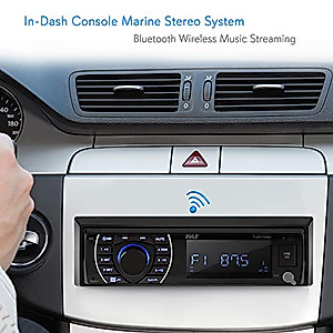 Pyle Marine Head Unit Receiver Speaker Kit - In-Dash LCD Digital Stereo Built-in Bluetooth & Microphone w/ AM FM Radio System 6.5’’ Waterproof Speakers (4) MP3/SD Readers & Remote Control -PLMRKT48BK