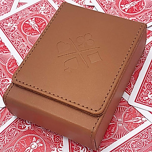Luck Lab Single Deck Leather Playing Card Case/Holder - Fits Poker and Bridge size cards (Brown)