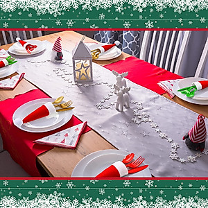 144 Pcs Christmas Plastic Silverware Set, Red Green and Gold Plastic Holiday Cutlery, 36 Spoons, 36 Forks, 36 Knives, and 36 Santa Hats Silverware Holders Xmas Tableware Fork Spoon Knife Storage Bag