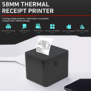 HXBER Label Printer, 58mm Receipt Printer POS Printer USB+BT Desktop Direct Thermal Printing Compatible with Support ESC/POS for Shipping Business Restaurant Kitchen Supermarket Home Business Retail