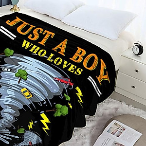 Just A Boy Who Loves Tornado Blanket Best Gifts Super Soft Premium Flannel Throw Blanket, Warm Plush Perfect for Sofa Bed Camping Blankets All Season Use (50" L X 40" W)