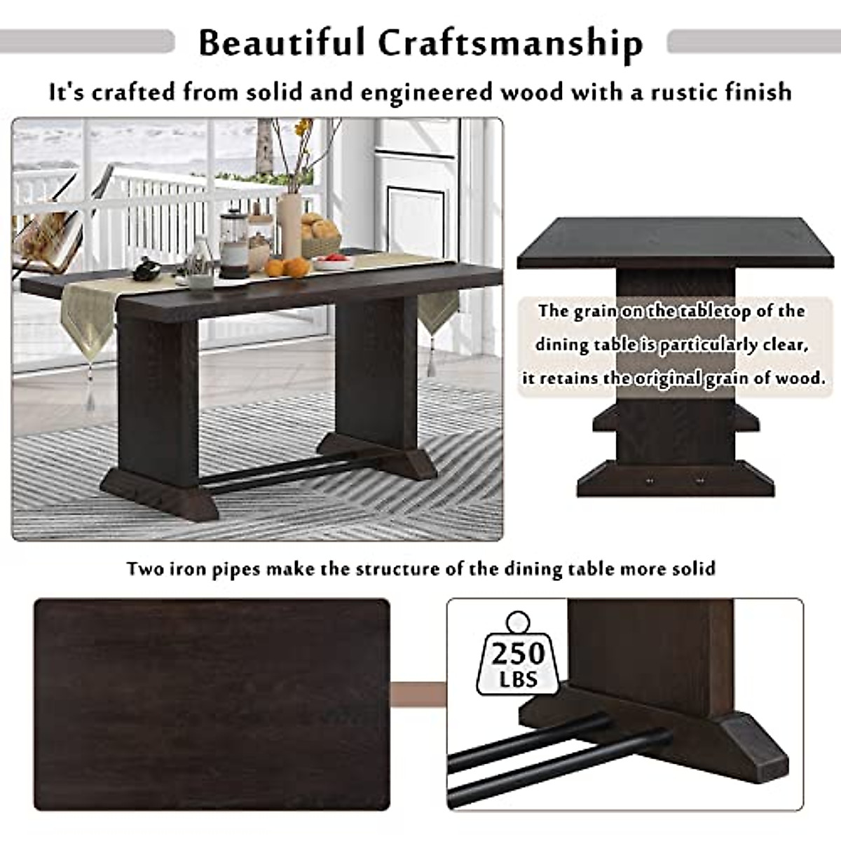 5-Piece Dining Table Set for 4, Breakfast Table Set Space Saving Solid Wood Chairs and Table Set for Apartment Dining Room with Rectangular Dining Table and 4 Upholstered Dining Chairs, Espresso
