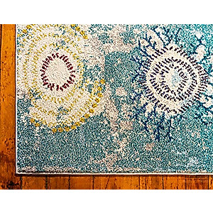 Unique Loom Estrella Collection Modern, Abstract, Colors, Distressed Area Rug, 2 ft 2 in x 6 ft 7 in, Beige/Light Blue