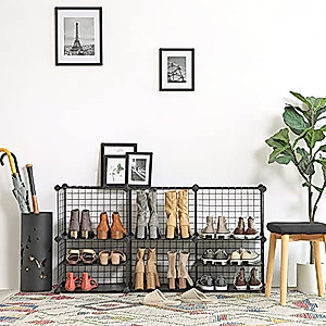 SONGMICS Cube Storage, 16 Pair Shoe Rack, DIY Shoe Organizer with Divider Design, Clothes Storage Organizer for Wardrobe, Closet, Modular Bookcase, with Rubber Mallet, Black ULPI36H