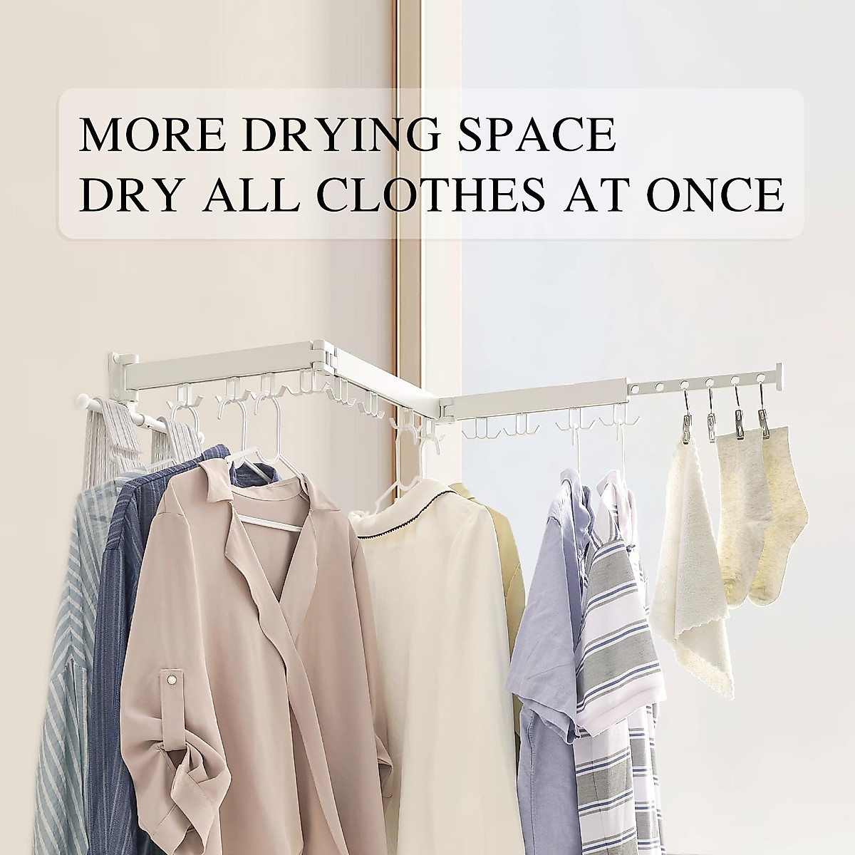 RFOUO Wall Mounted Clothes Drying Rack,Drying Rack Clothing Wall Mounted with foldable features(Tri-Fold),Space Saver,Wall Mounted Drying Rack for Laundry Balcony Bathroom (White)