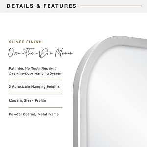 MCS Metal Over The Door Mirror With Rounded Corners, Full Length Hanging Mirror for Bedroom and Bathroom Doors, Silver, 22 x 55 in