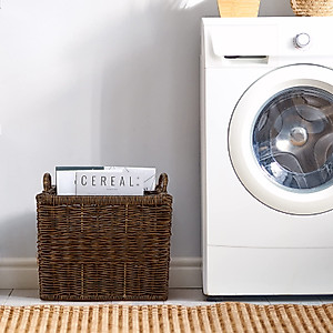 Qunclay Magazine Basket Wicker Divided Magazine Basket Rectangular Wicker Newspaper Holder, 15.4 x 12 x 12.6 Inch (L x W x H), Antique Walnut Brown