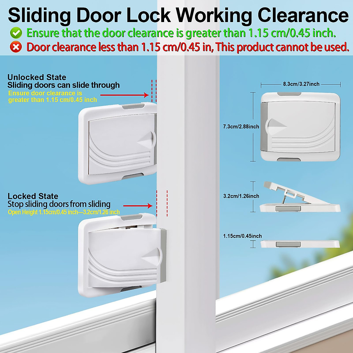 Sliding Door Lock, 2 Pack Child Safety Sliding Glass Door Lock for Sliding Glass Doors, Sliding Windows, Sliding Closet, etc. Easy to Installation Provides More Security for Your Baby and Pets