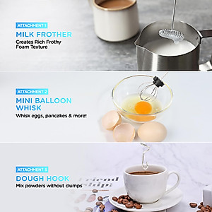 Rechargeable Milk Frother Handheld with 3 Heads, Coffee Electric Whisk Drink Foam Mixer with Stand, Hand Stirrer with 3 Speeds Adjustable and 2 grip methods for Latte, Cappuccino, Hot Chocolate, Egg