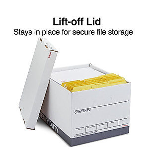 Staples Heavy-Duty Storage Boxes, Top Tab, Stacking Strength 850 lb, White/Gray, 9 3/4"H x 12"W x 15"D, 4/Ct