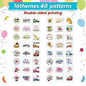 Bencailor 48 Pcs Interchangeable Seasonal Farmhouse Tiered Tray Decor Set Include Wood Frames with Ladders Cards Bow Knot,Tray Not Included(Year Round Seasonal)