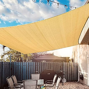 UIRWAY Sun Shade Sail 12x16FT Rectangle Canopy, 95% UV Block, 185GSM Breathable Sunshade for Patio, Garden, Pergola, Backyard - Sand