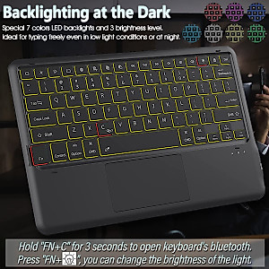 REAL-EAGLE Touchpad Keyboard Case for Samsung Galaxy Tab S8 Ultra 2022 14.6 Inch (SM-X900/X906), 7 Colors Backlight Wireless Keyboard PU Folio Stand Cover Case for Galaxy Tab S8 Ultra (Black)