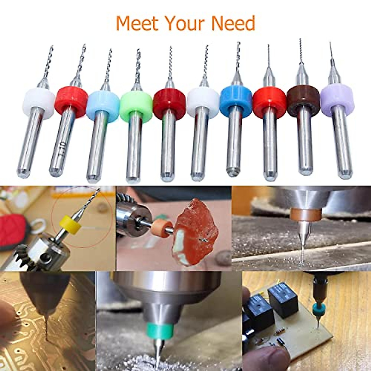 YUENTOEN 10Pcs Micro Drill Bits, Tungsten Carbide Twist Drill Bits 0.3mm to 1.2mm PCB Drill Bit Set with Plastic Box Cutting Tool for Print Circuit Board, Beeswax, Rough Stone, Jewelry, CNC Engraving