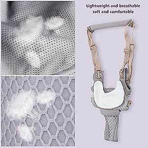 Baby Walking Harnesses, Webbing Mesh Lightweight Sweat Absorbing Adjustable Detachable Crotch Pad Handheld Toddler Walk Assistant Belt for 8-24 Months 5-20kg Baby(Grey- Mesh)