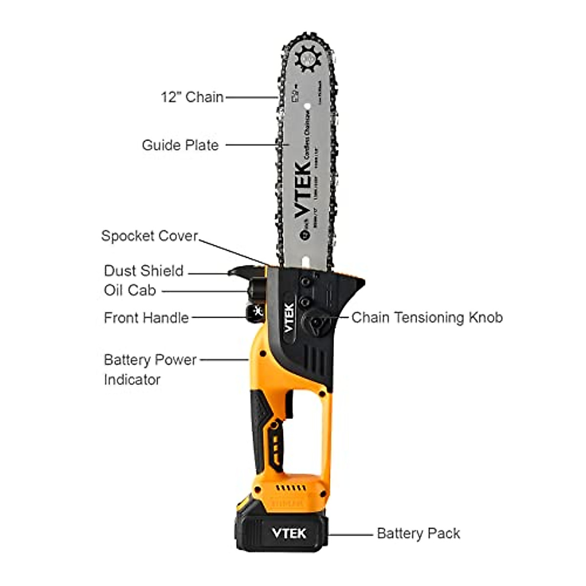 VTEK Chainsaw Cordless Brushless Chain Saw 12-inch Power Chainsaw Handheld Electric Chainsaws for Wood Cutting Tree Trimming.