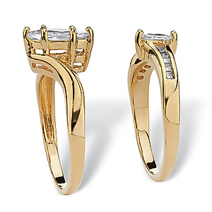 PalmBeach Yellow Gold-Plated Marquise Cut Cubic Zirconia Bridal Ring Set Sizes 5-12 Size 9