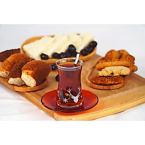 Turkish Tea Set, Turkish Tea Cups, Saucers and Tea Spoons, 6 Glasses, 6 Saucers and 6 Stainless Steel Spoons (18 Pieces), Set For 6 (Christmas)