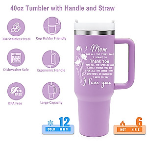 Vprontse Mom Tumbler with Handle - 40oz Stainless Steel Travel Mug Insulated Coffee Cup, Mom Birthday Gifts from Daughter, Gift for Moms Birthday Mother Day