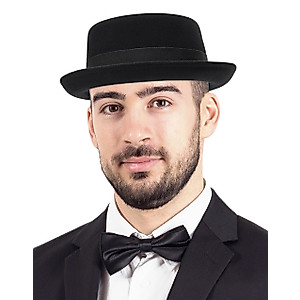 Classic 1920s Pure-Wool Roll-Brim Pork- Pie Fedora-Hat Men Women - Crushable Short-Brim Church Hat Boater-Hat Black