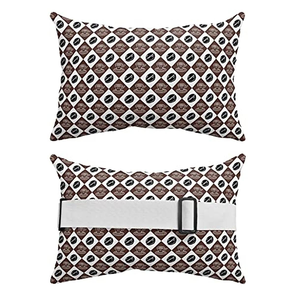 Recliner Head Pillow Ledge Loungers Chair Pillows with Insert HDrawn Brown Cube Plaid Coffee Bean Cups Lumbar Pillow with Adjustable Strap Outdoor Waterproof Patio Pillows for Beach Pool, 2 PCS