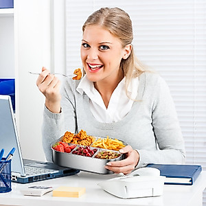 NUTUNI 47oz/1400ML Stainless Steel Lunch Box, 5 Compartments Bentobox for Kids or Adults, Metal Bento Box with Lockable Clips, Leakproof Food Storage Container for Work Lunch