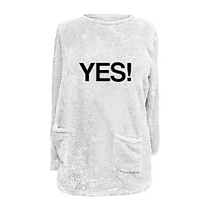 Coupons and Promo Codes Womens Oversized Sweatshirts Fuzzy Fleece Pullover Sweater Letter Print Long Leeve Crew Neck Winter Warm Tops Pockets White