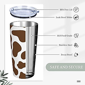 IYERSKD Psychedelic Brown Cow Print 20 oz Stainless Steel Tumbler Vacuum Insulated Leakproof Travel Mug for Car Office Gym