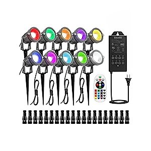 ZUCKEO Landscape Lights 6W RGB Remote Control LED Landscape Lighting with 12V 24V Low Voltage Transformer Waterproof 16 Color-Changing Garden Pathway Decorative Lights for Indoors Outdoors (10 Pack)