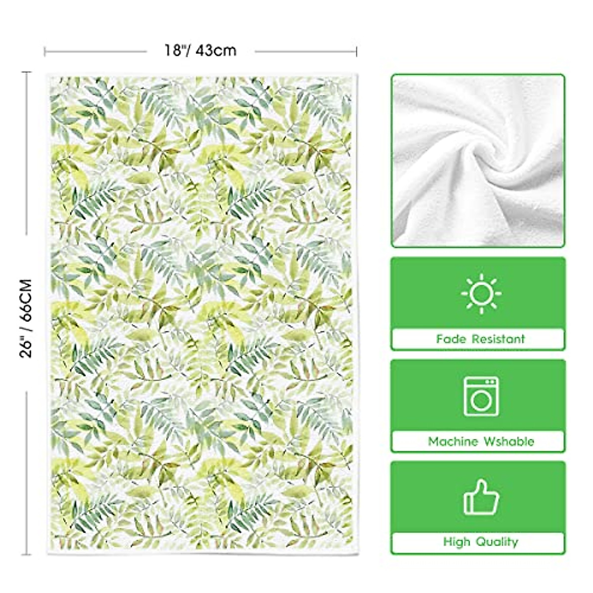 Artoid Mode Green Leaves Eucalyptus Spring Kitchen Towels Dish Towels, 18x26 Inch Seasonal Summer Family Holiday Decoration Hand Towels Set of 2
